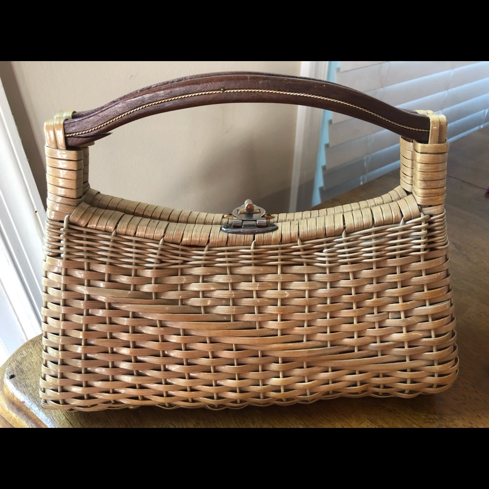 Vintage Tan Wicker Mini Purse - Gem